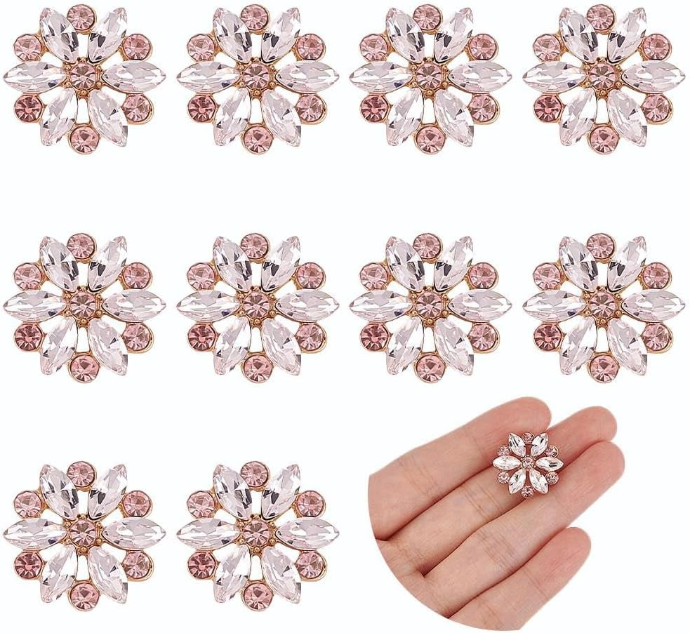 10 PCS Rhinestone Shank Buttons 20mm in Diameter Light Rose Rhinestone ...