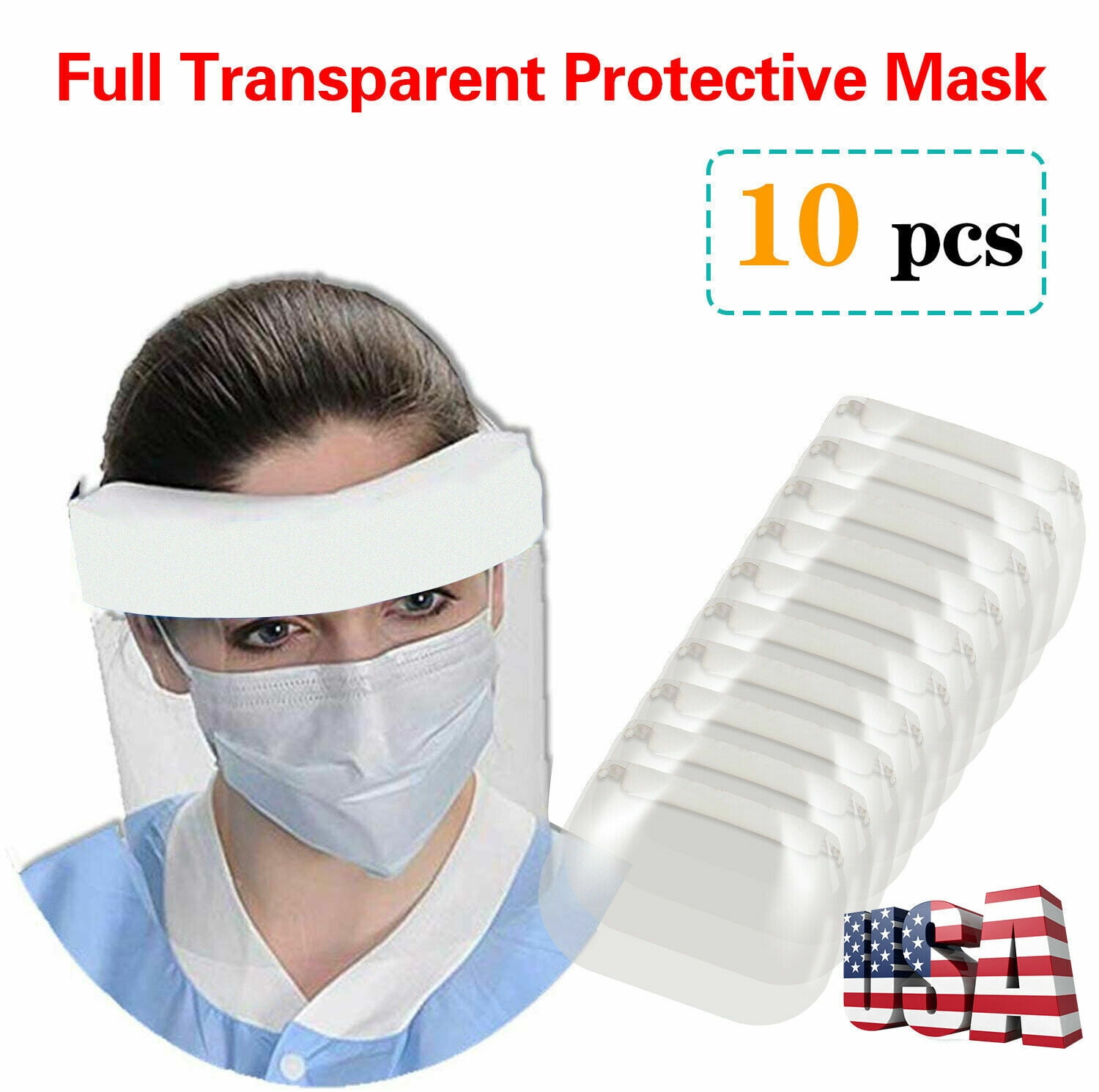 10 PCS Safety Face Shield 4 Pack All-Round Protection Cap Clear Wide ...