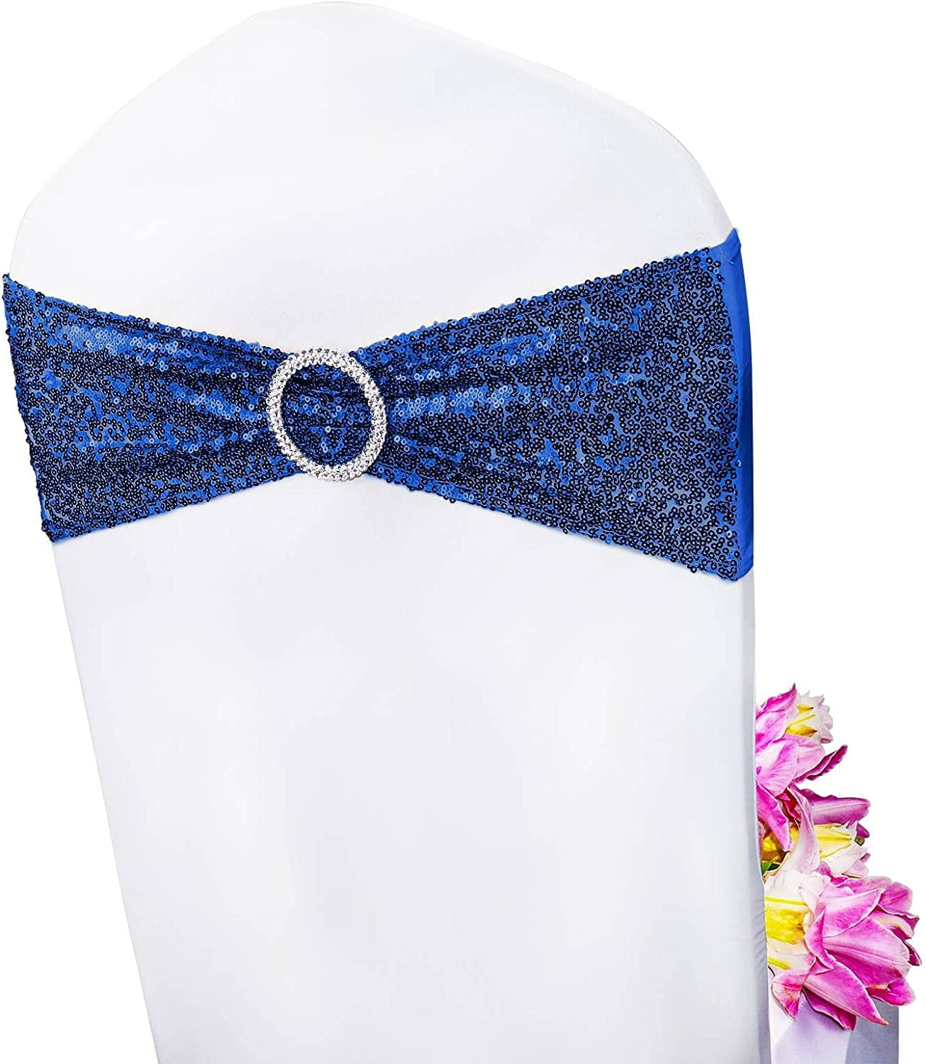 10 PCS Sequins Chair Sashes with Silver Buckle, Chair Bands One-Sided ...