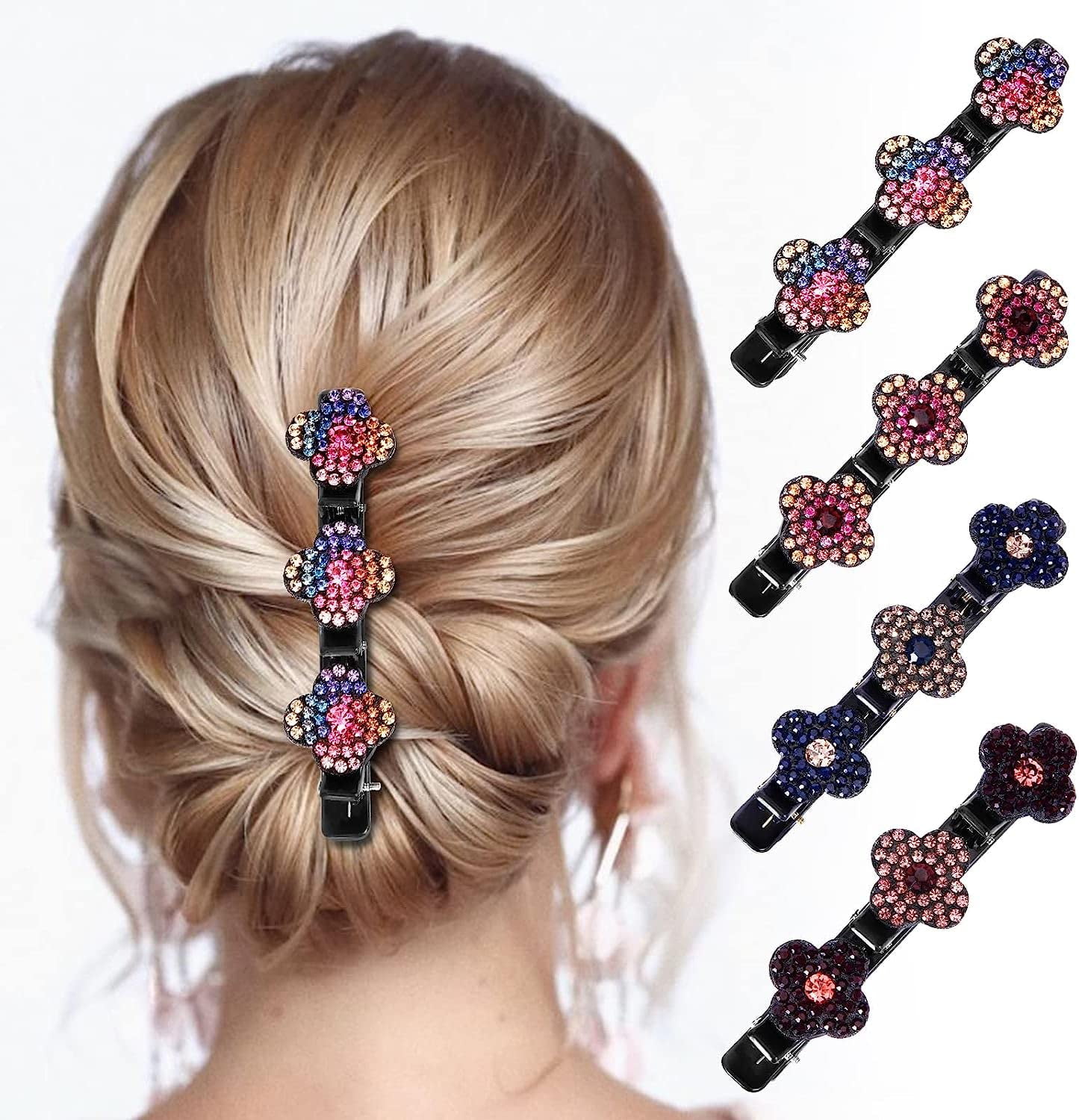 10 PCS Sparkling Crystal Stone Double Layer Band Twist Plait Hair Clip ...