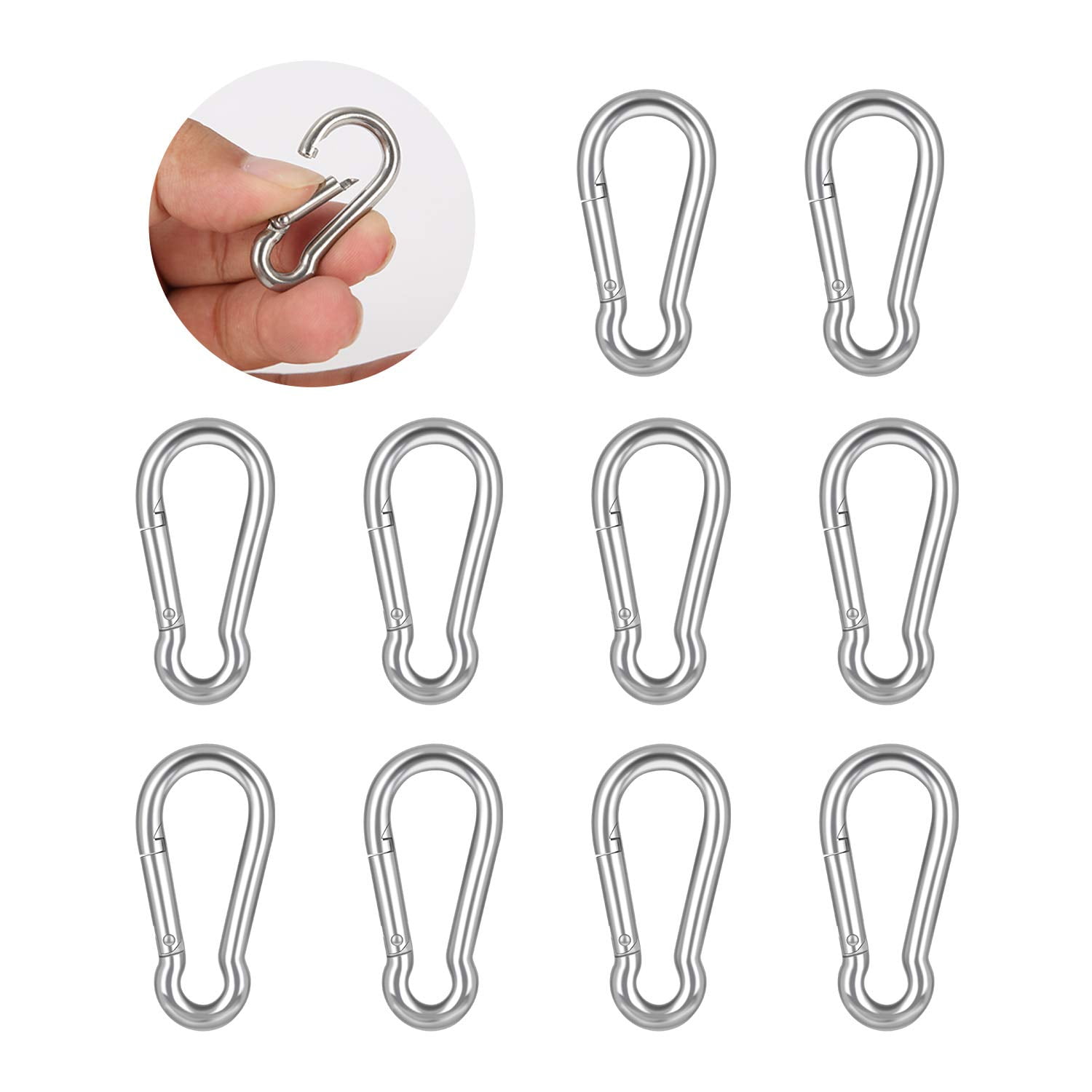10 PCS Stainless Steel Carabiner Clip Spring-Snap Hook - 1.57 Inch ...