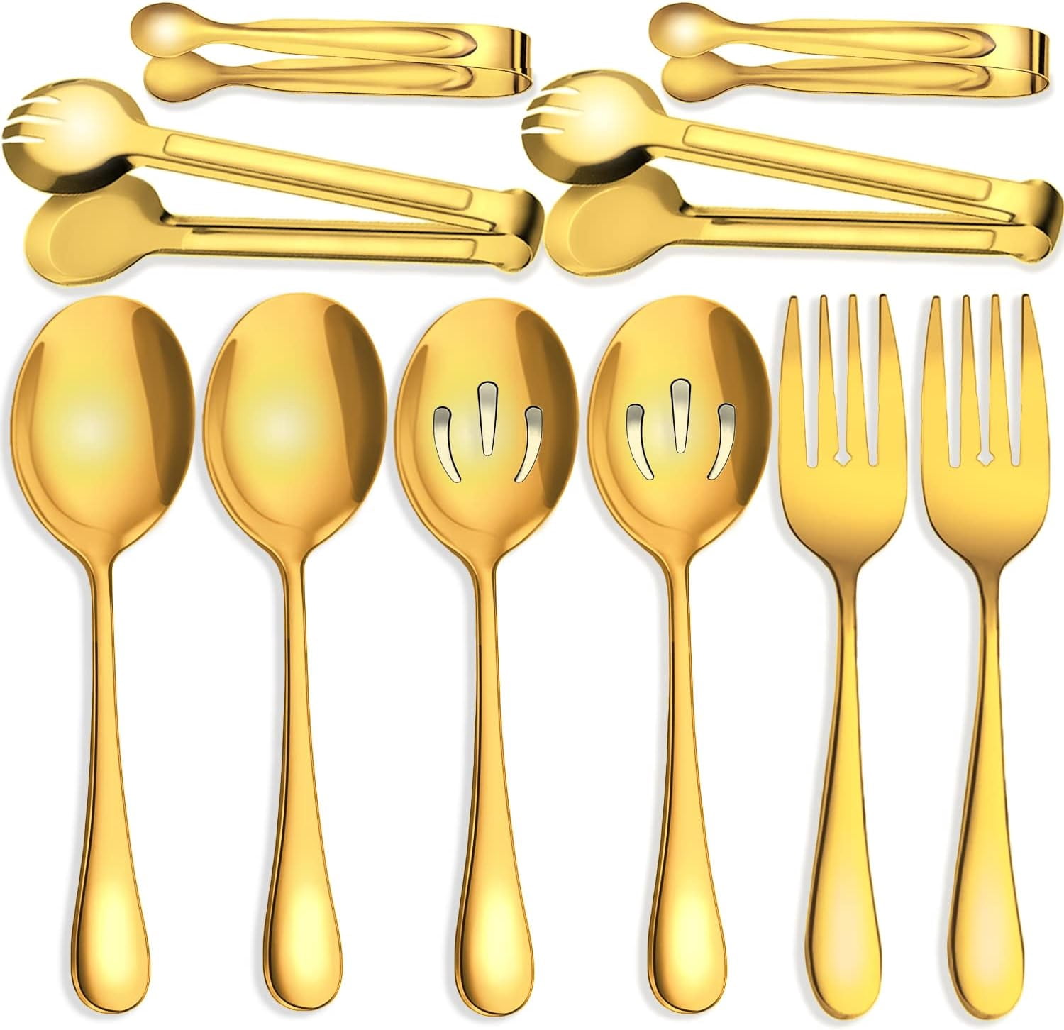 10 PCS Stainless Steel Serving Utensils, Large Serving Spoons Slotted ...