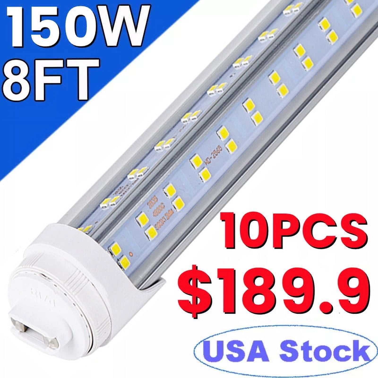 10 PCS-T8 T10 T12 LED Tube Light, 8 foot , 150W Rotate V Shaped, R17D/HO 8FT LED Bulb ,6000K ...