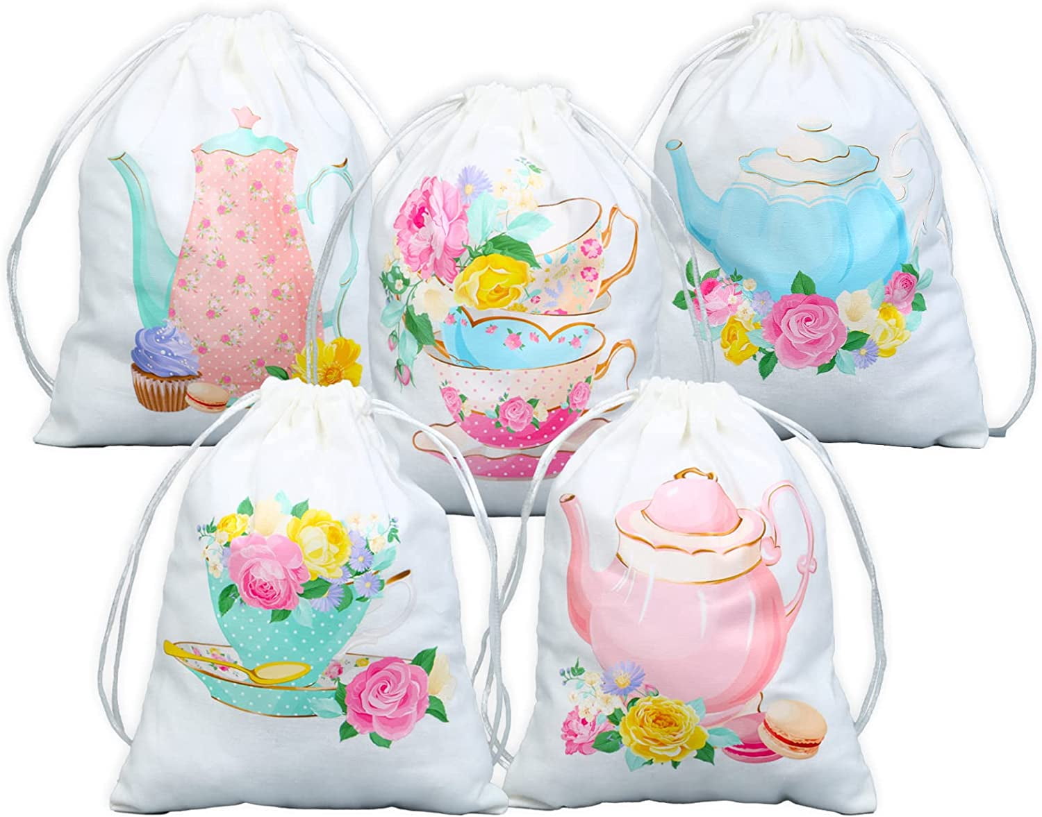 10 PCS Tea Party Favor Supplies Reusable Drawstring Gift Bags for Tea ...