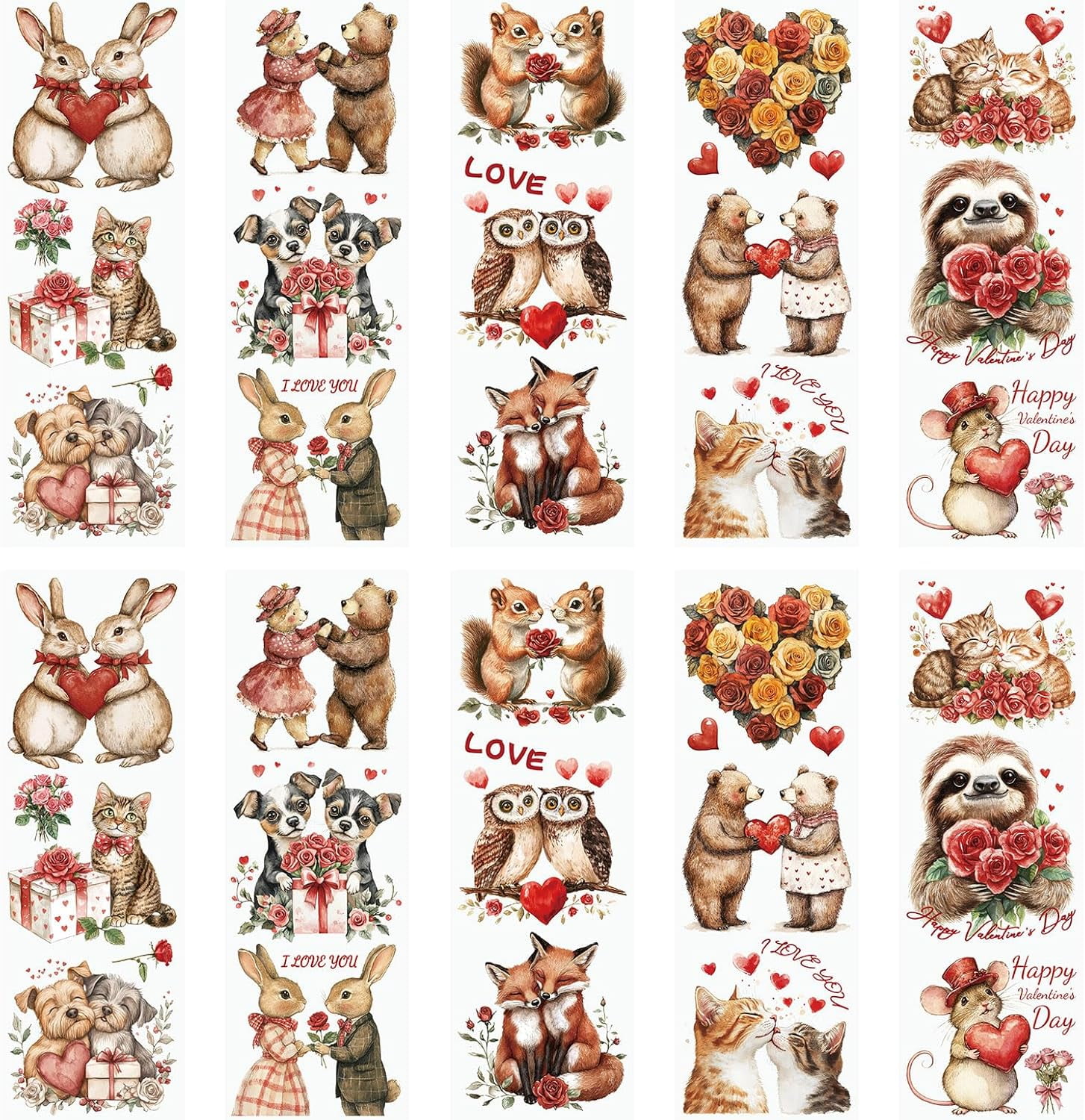 10 PCS Valentine's Day Theme Rub On Transfer Sticker,Cute Animal ...