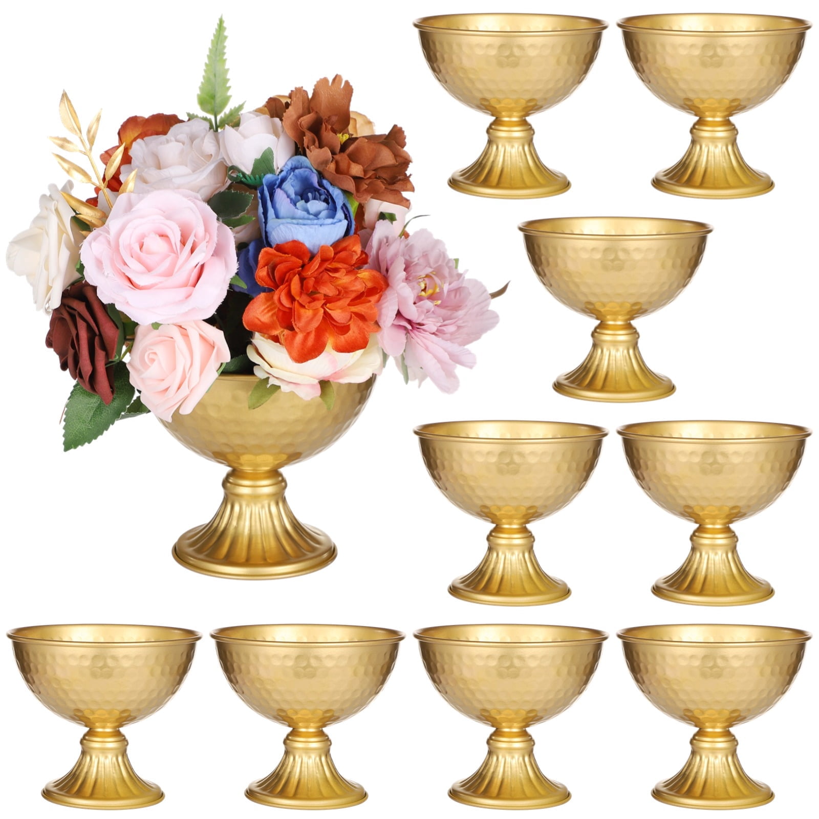 10 PCS Vintage Gold Metal Vases, Hammered Flower Vase Set for Wedding ...