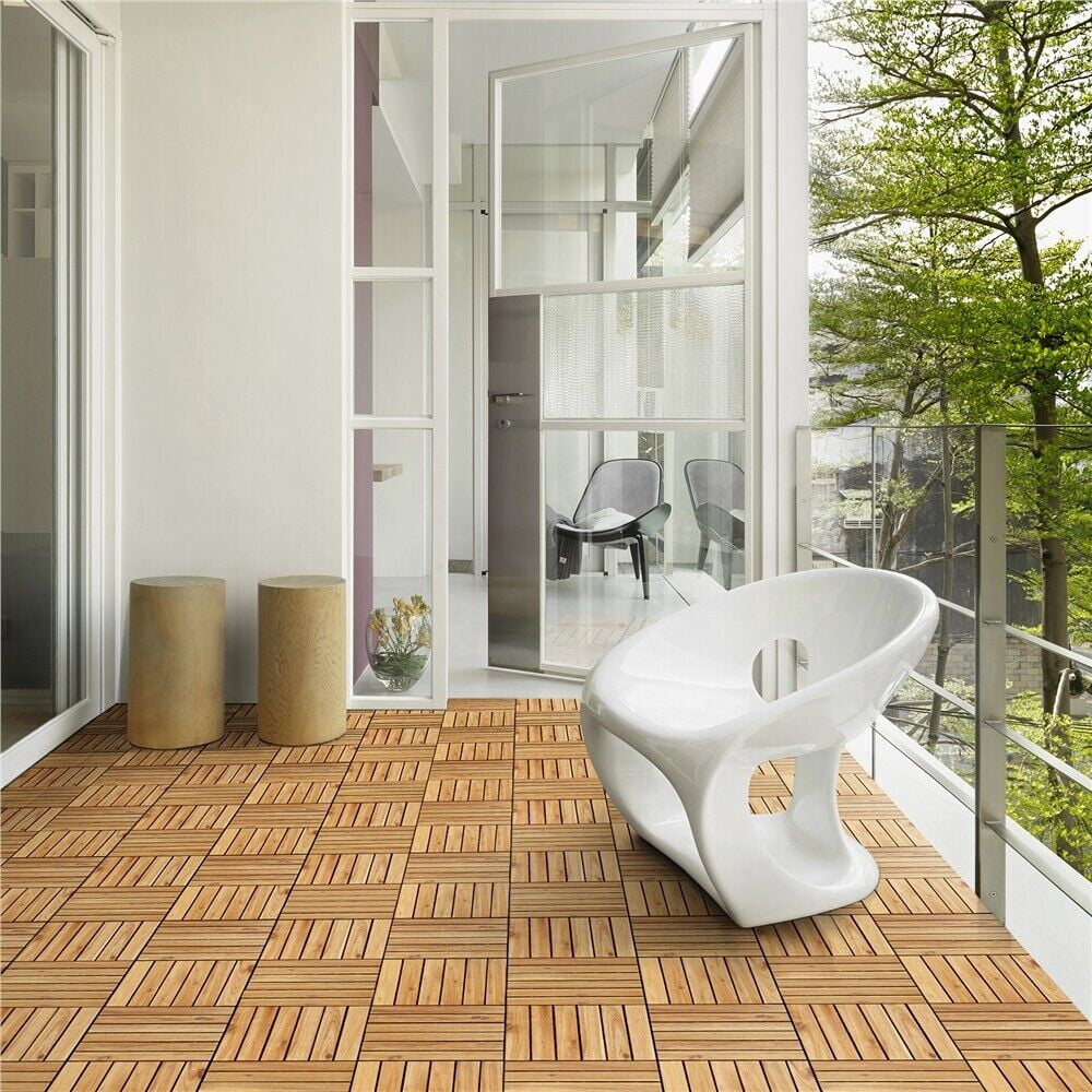 10 PCS Waterproof Acacia Wood Interlocking Flooring Tiles for Outdoor ...