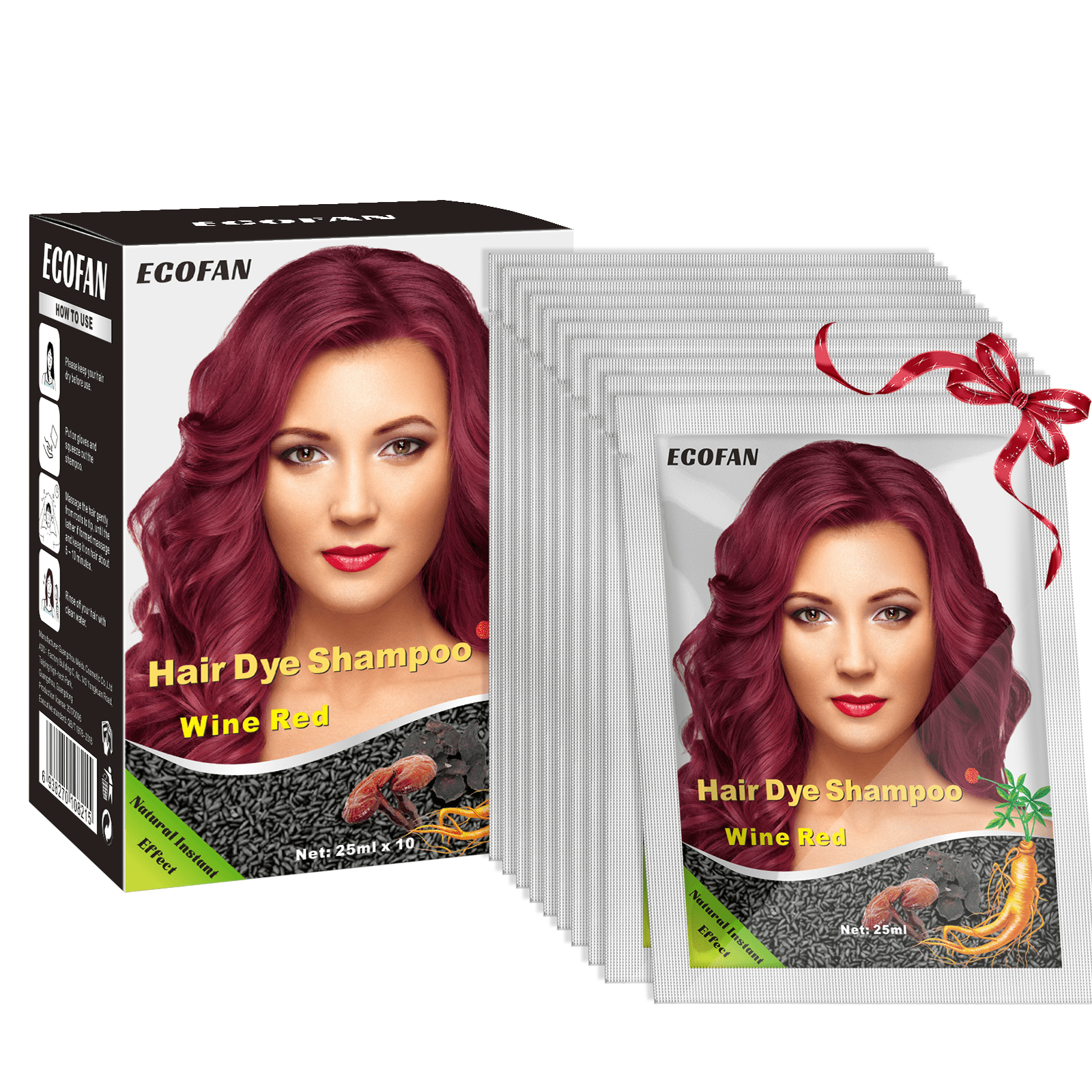 Ecofan, Hair Dye Shampoo 3 in 1, 10 PCS, Long Lasting Wine Red ...
