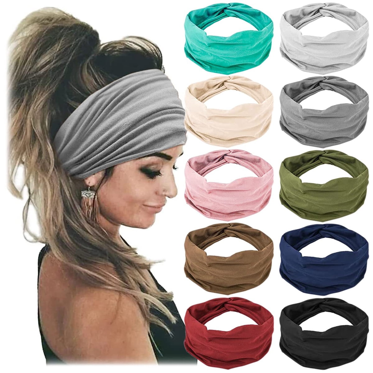 10 PCS Women Headbands African Wide Hair Wrap Extra Turban Head Bands ...