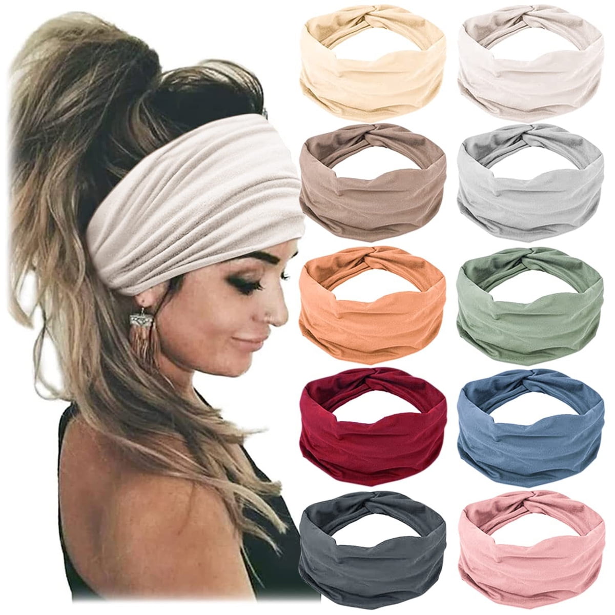 10 PCS Women Headbands African Wide Hair Wrap Extra Turban Head Bands ...