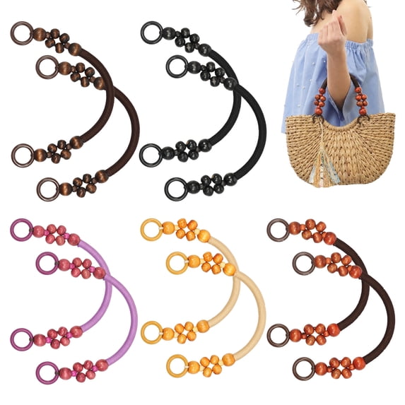 10 PCS Wood Beaded Purse Handles 5 Colors Rustic Wood Bead Bag Strap ...