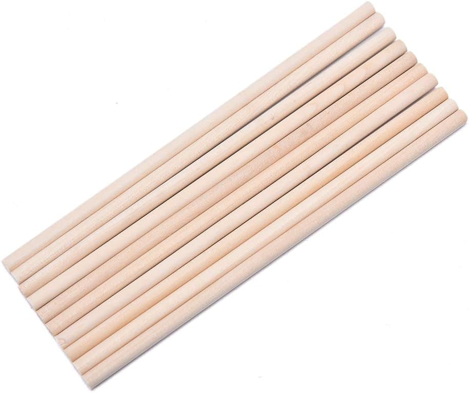 10 PCS Wooden Dowel Rods Unfinished Natural Wood Craft Dowel Rods Round ...