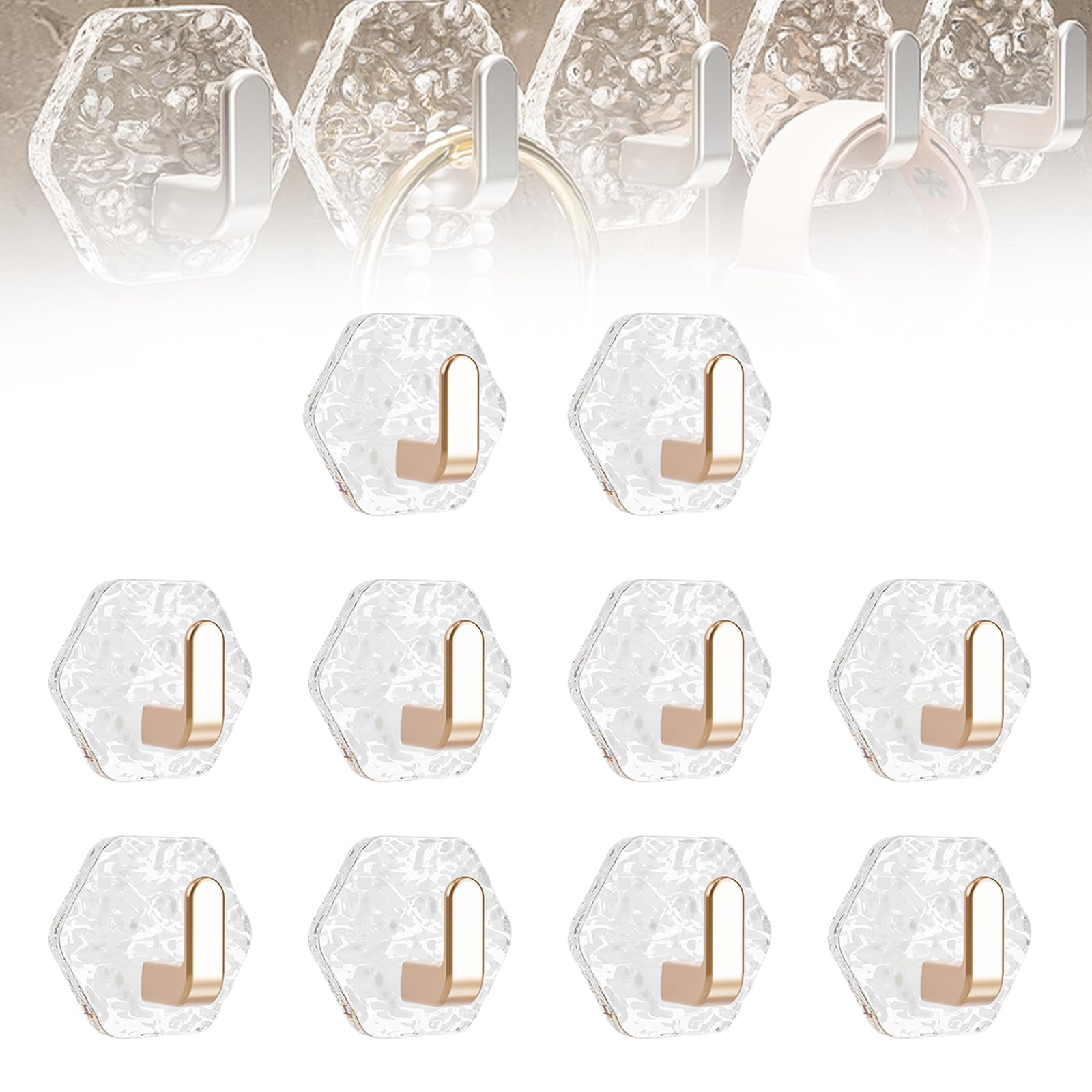 10 PCs Drill Free Adhesive Hooks,Water Ripple Hexagonal Self Adhesive ...
