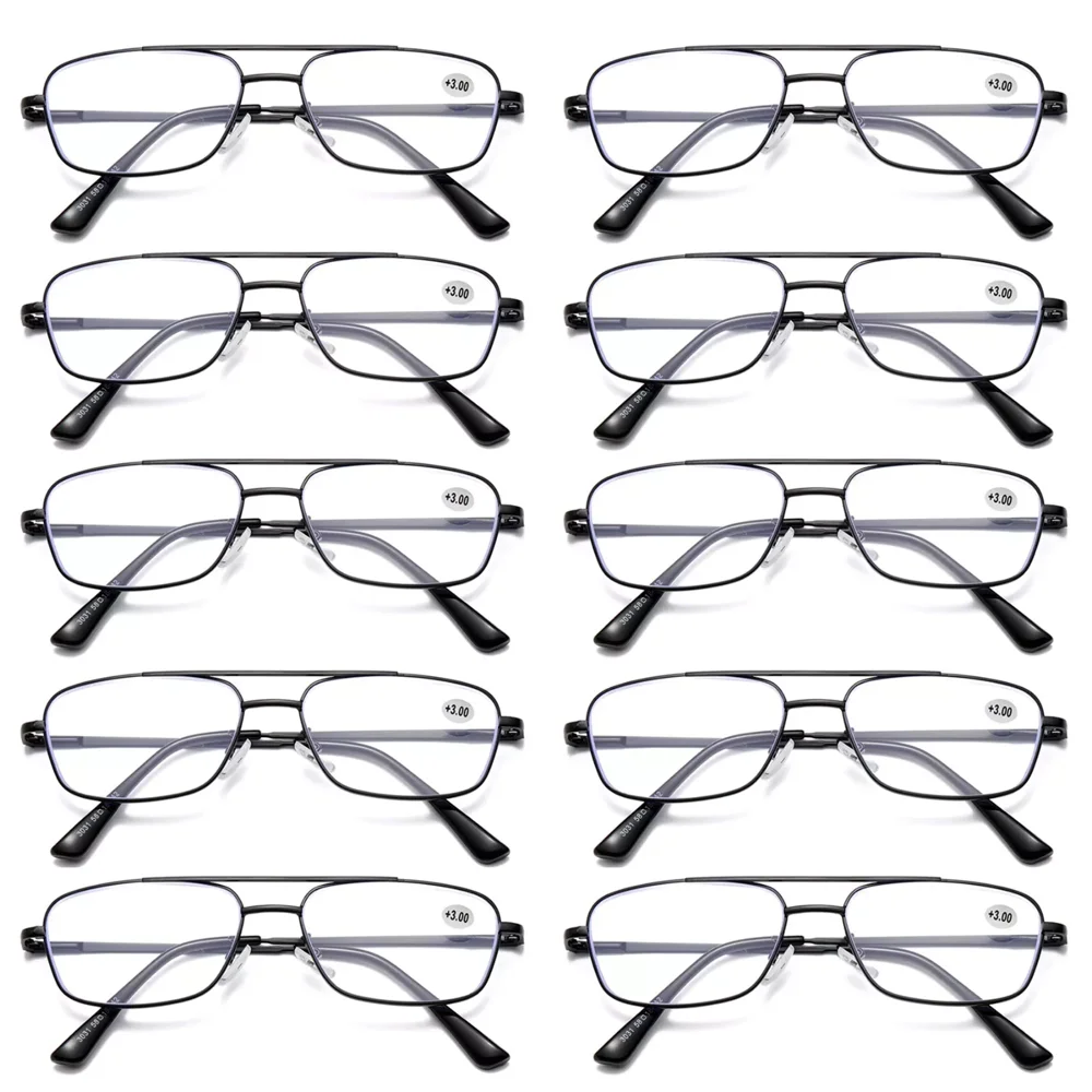 10 PK Mens Retro Aviator Reading Glasses Metal Frame Blue Light ...