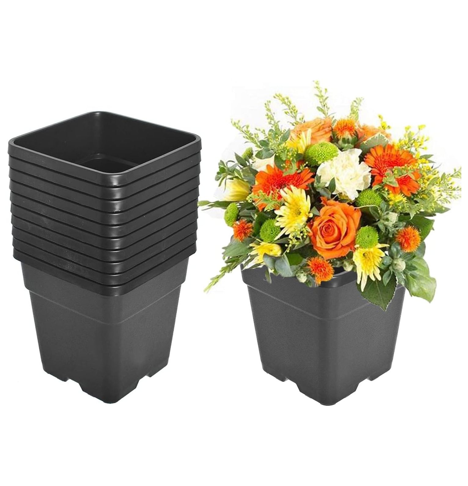 10-Pack 0.6 Gallon Square Plastic Garden Planter Pots Flower Seedling ...