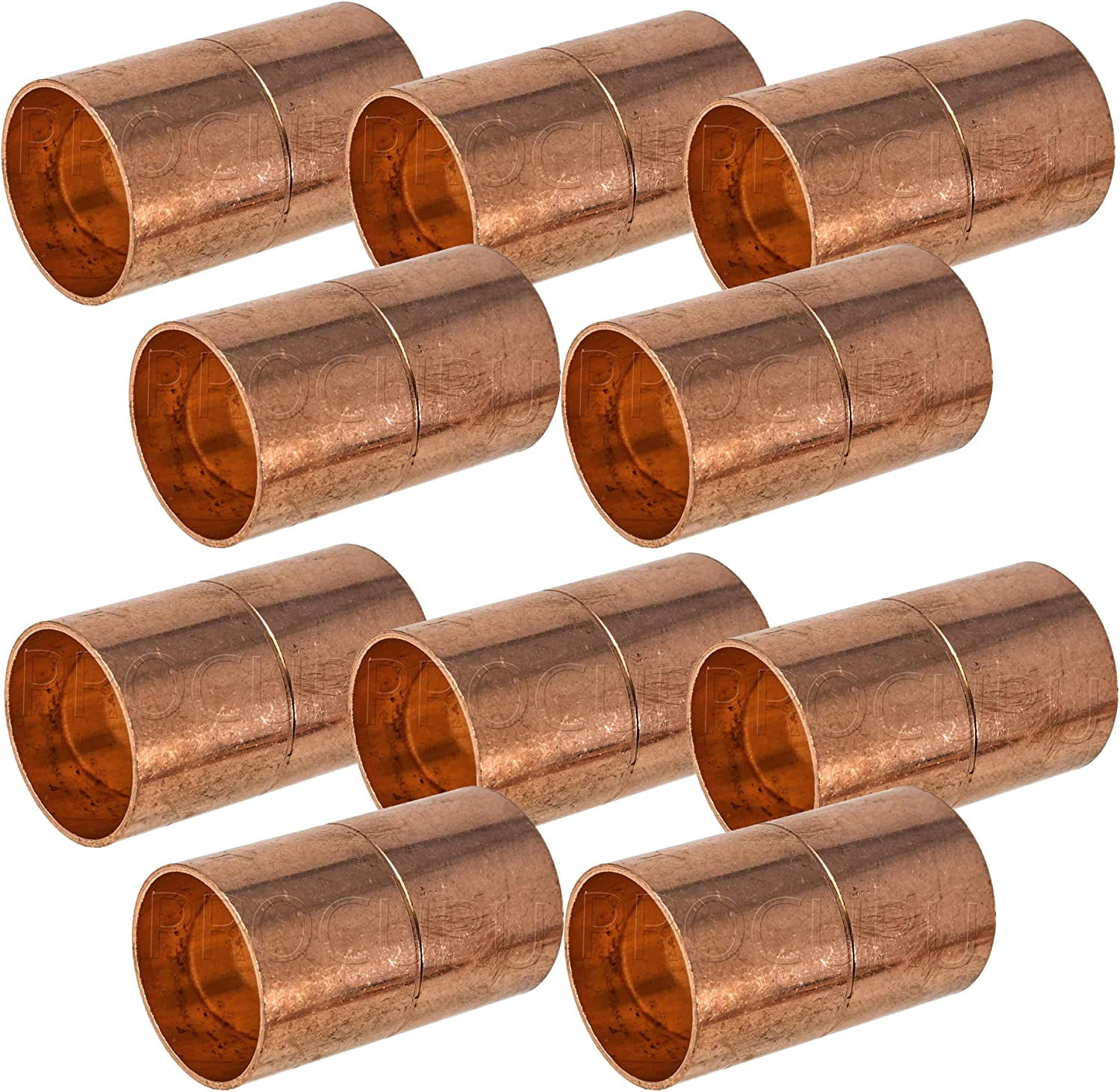 10-Pack 1-1/2 Inch Copper Coupling with Stop (Roll or Dimple), C x C ...