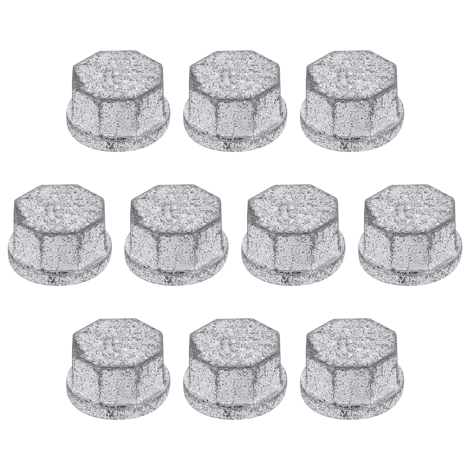 10 Pack 1/2" Octagon Head Steel Threaded Pipe Fitting Caps, Silver ...