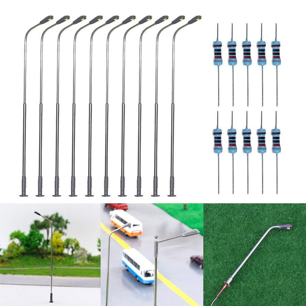 10-Pack 1/200 N Scale Model Train Light Poles with Wired LED Street ...