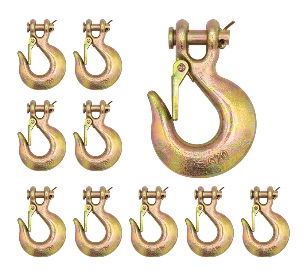 10 Pack 1/4" G70 Clevis Slip Hook with Latch - 2,860 LBS WLL Heavy Duty ...