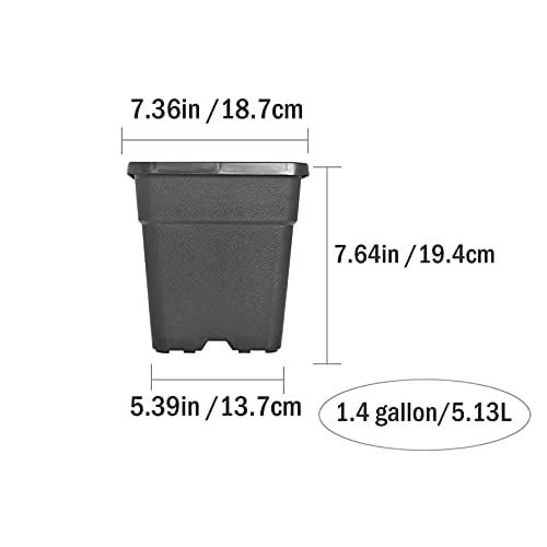 10-Pack 1.4 Gallon Square Plant Nursery Pot Grow Pots Black Nursery ...