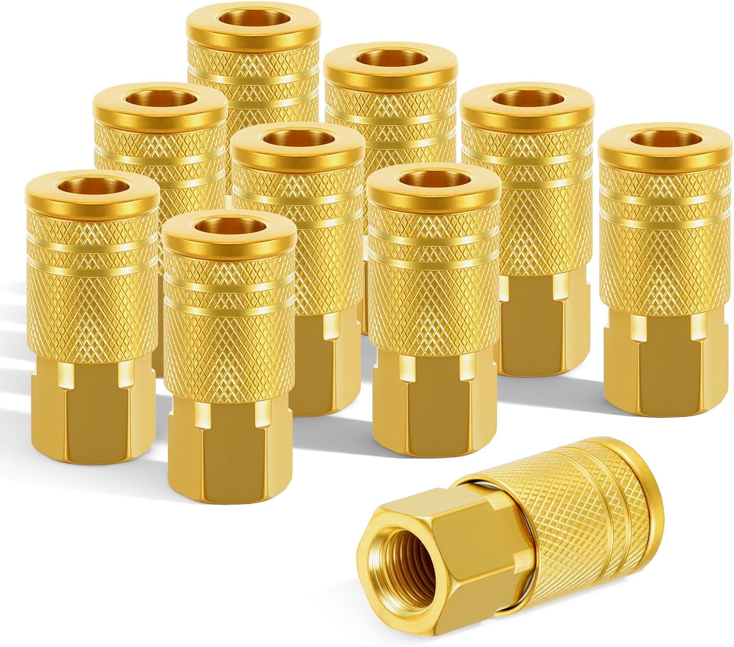 10 Pack 1/4 Inch Air Hose fittings, Brass NPT Female Industrial Coupler ...