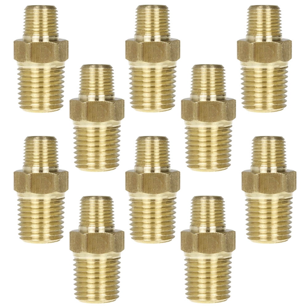 10 Pack 1/4" x 1/8" Male NPTF Pipe Reducing Hex Nipple Solid Brass Pipe ...