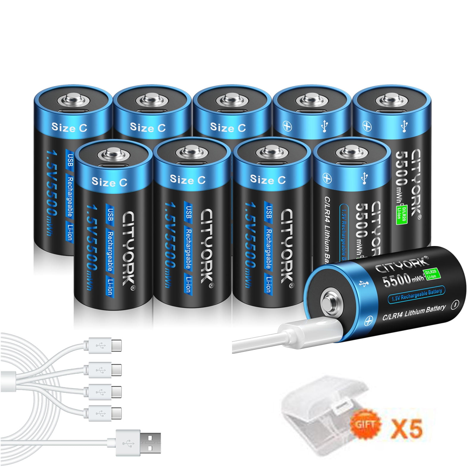 CITYORK 10 Pack 1.5V USB Rechargeable Lithium Batteries, Constant ...