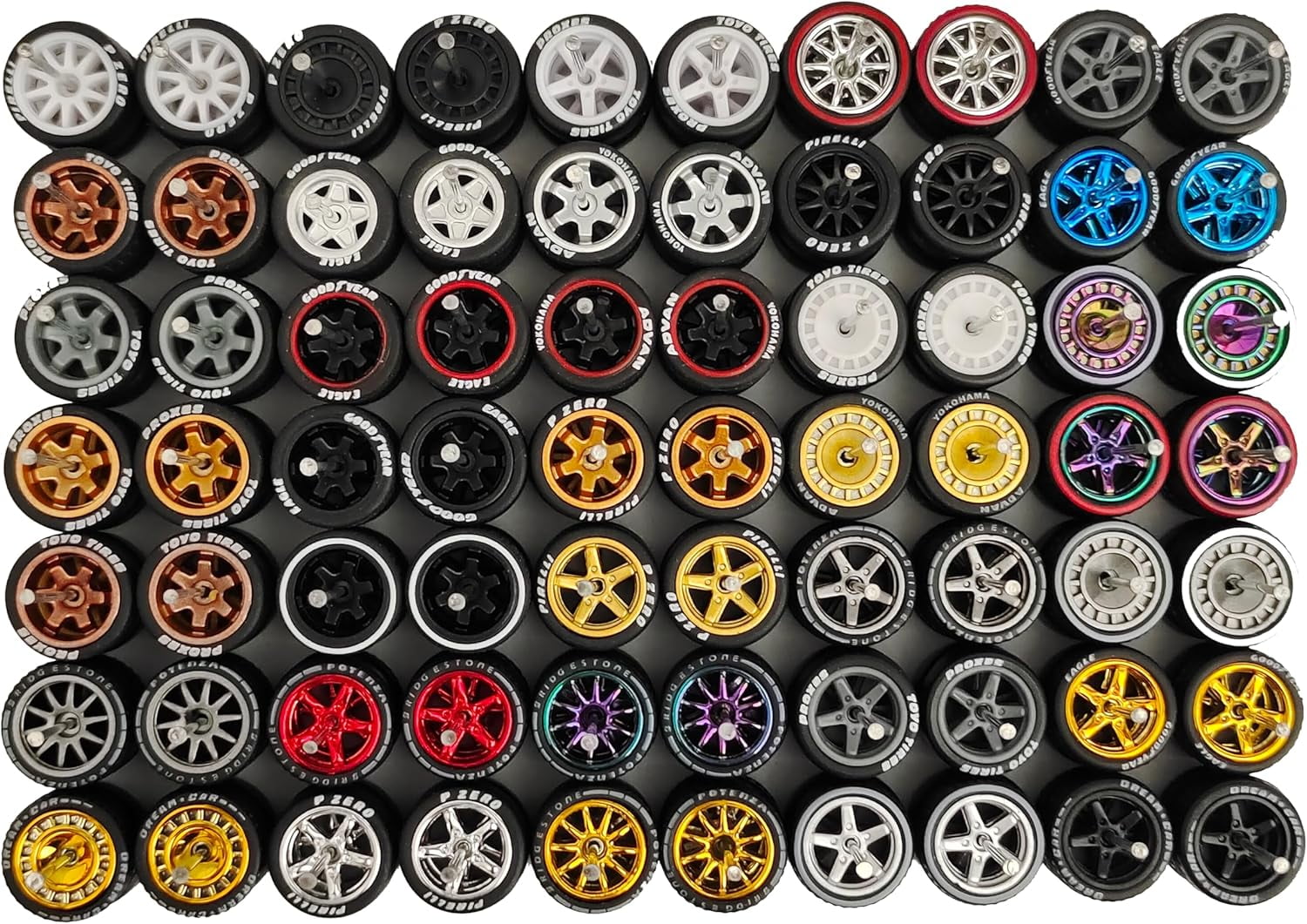 10-Pack 1:64 Rubber Wheels with Logo – Random Custom Rims and Tires Set ...