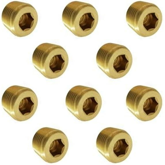 10 Pack 1/8" Pipe Plug, 1/8" NPT Brass Plug with Hex Socket Head, Fully ...