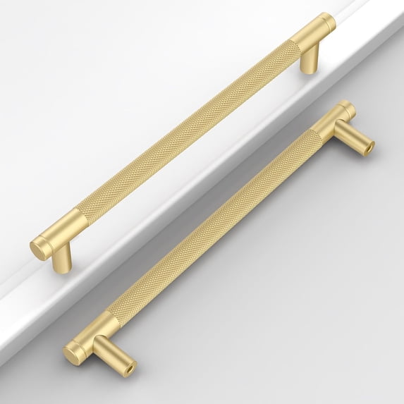 10 Pack 10"(254mm) Brushed Gold Cabinet Pulls Knurled Kitchen Cabinet ...