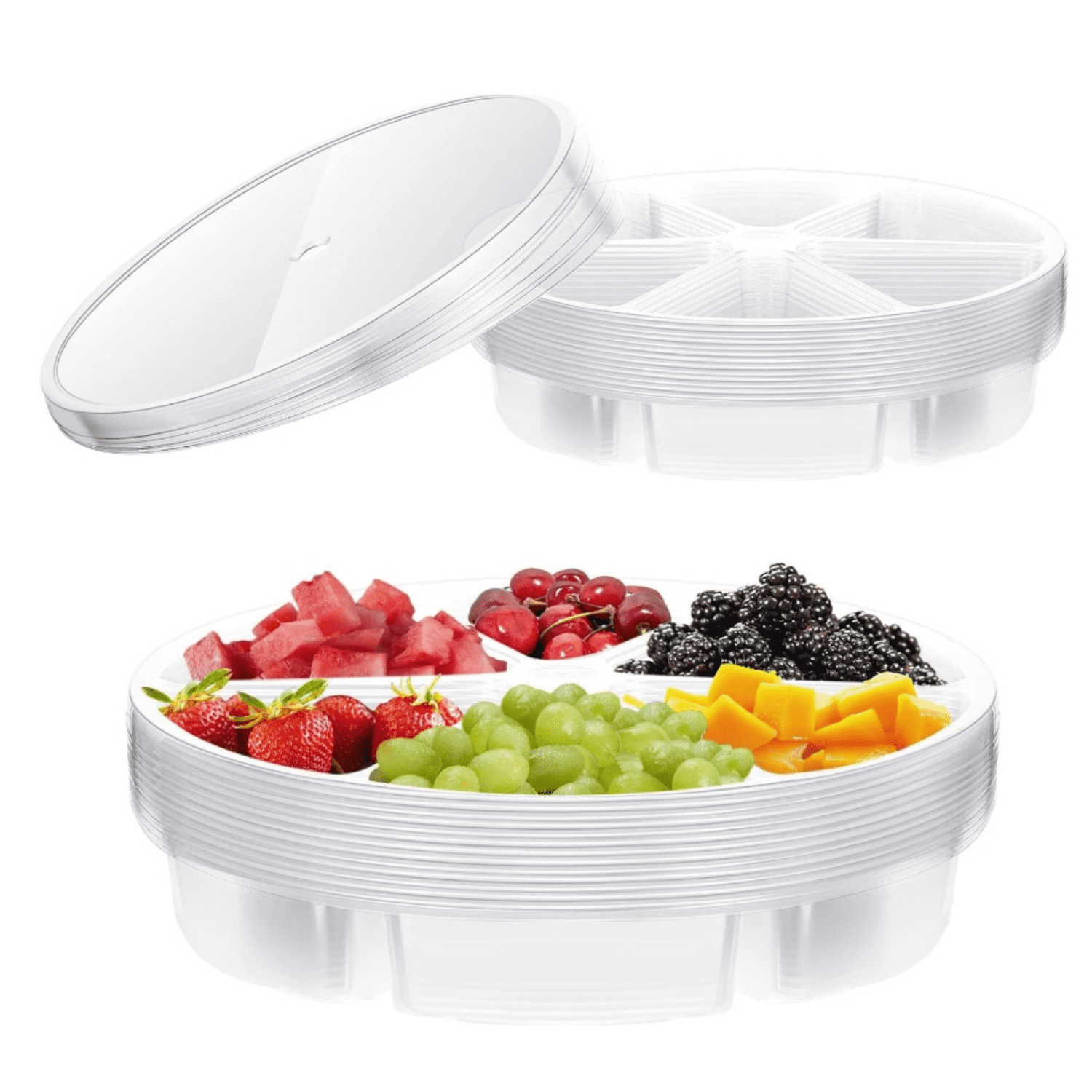 10 Pack 10 Inches Round Plastic Serving Tray 6 Sectional Plastic ...