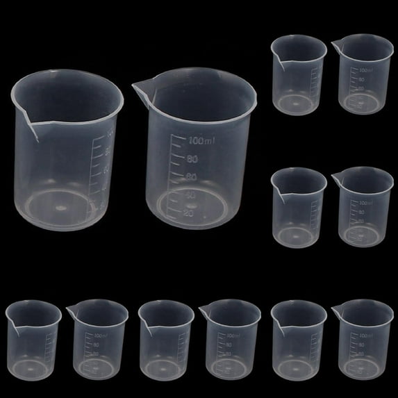 10-Pack 100mL Measuring Cups - Clear Graduated Beakers for Resin, Epoxy ...