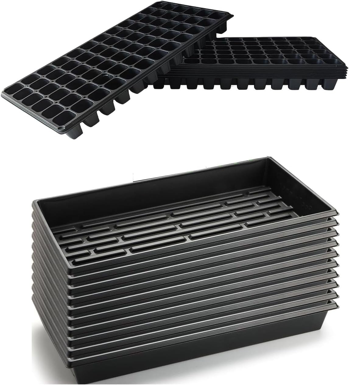 10 Pack 1020 Seed Starter Trays and 72 Cell Plug Trays, Thick Durable Seedling Plastic Nursery ...
