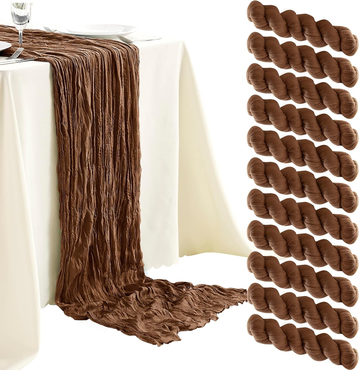 10 Pack 10FT Cheesecloth Table Runner, Gauze Fabric Boho Table Runners ...