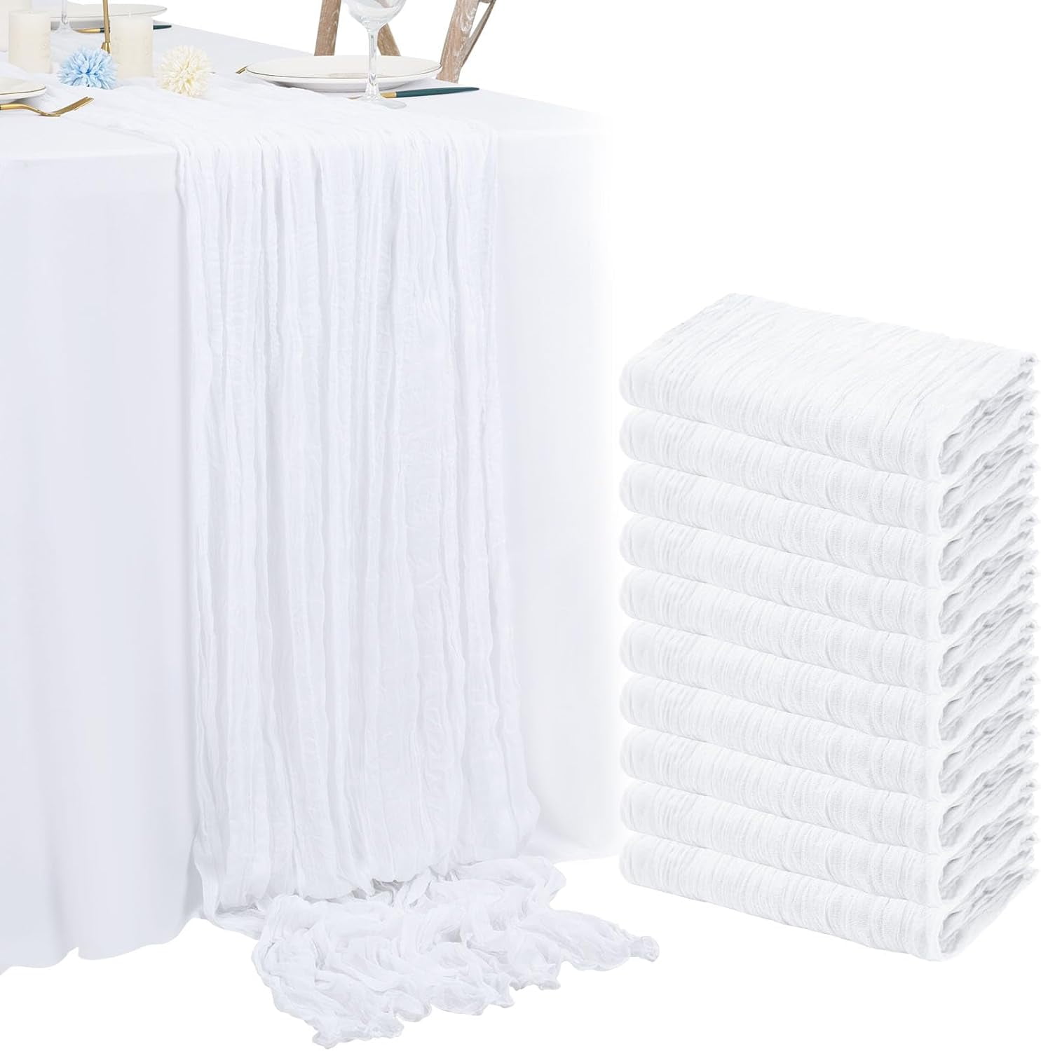 10 Pack 10Ft White Cheesecloth Table Runner Boho Romantic Gauze Table ...