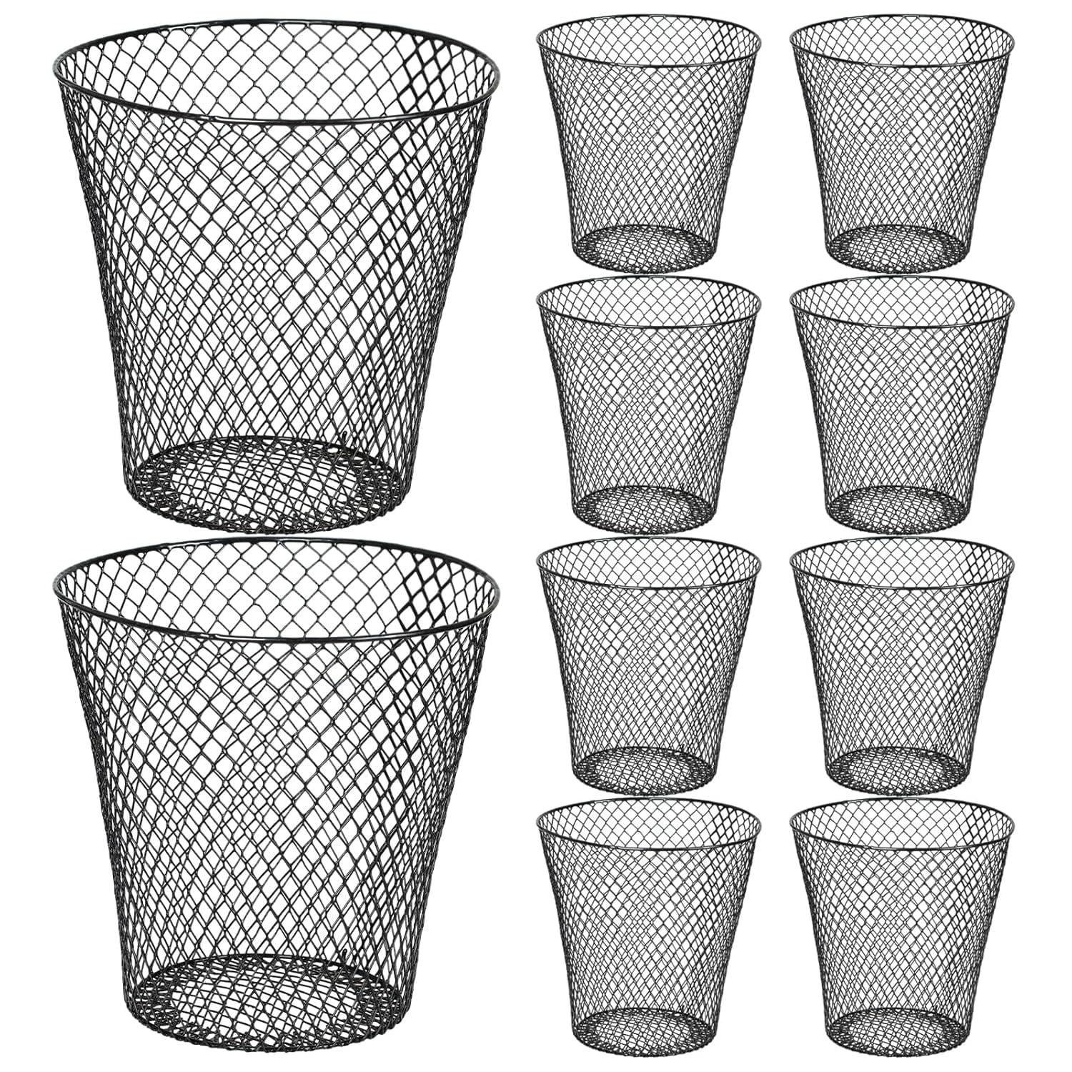 10 Pack 11inch Black Round Waste Basket,Wire Mesh Desk Metal Trash ...
