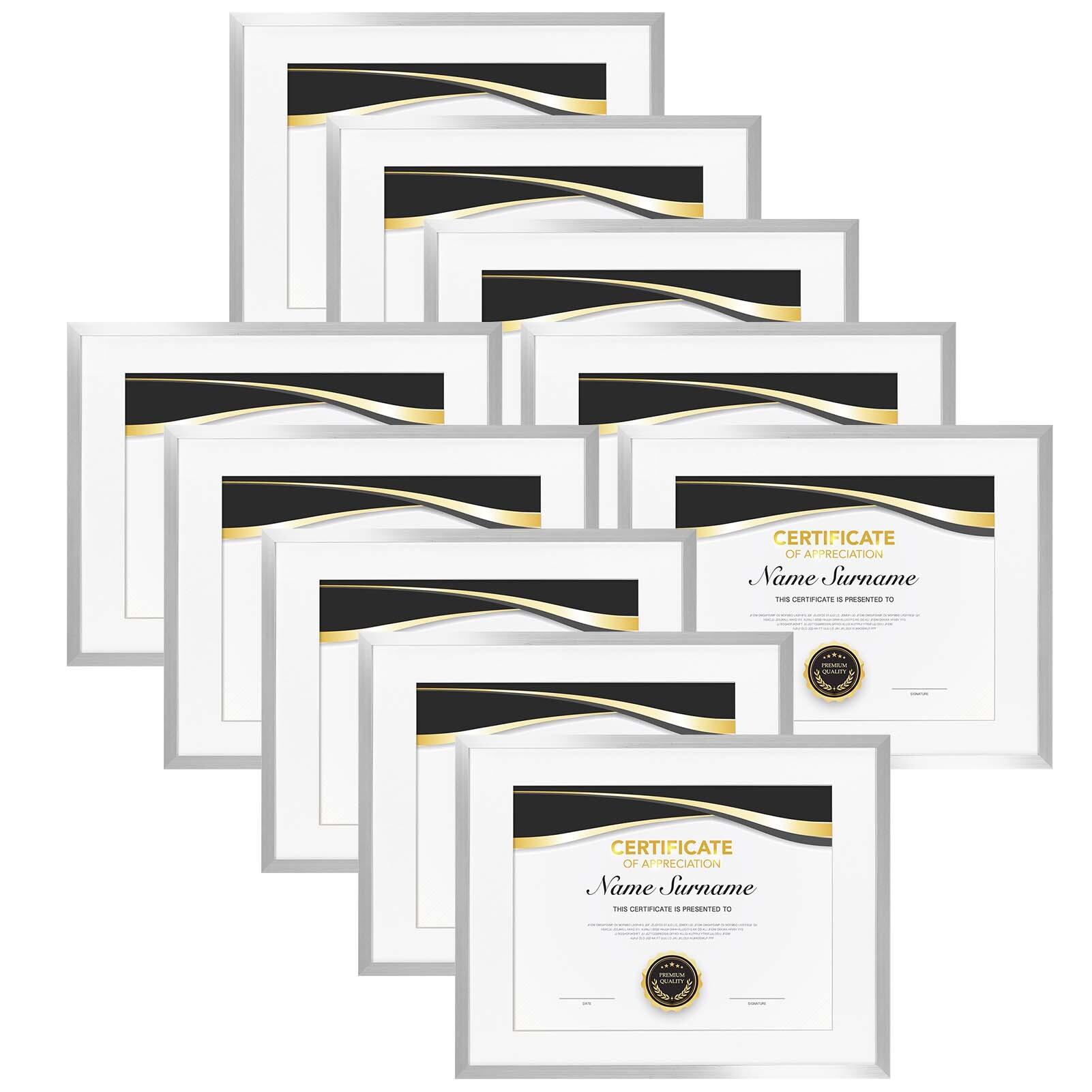 Lawrence Frames Black & Silver 11x14 Matted to 8.5x11 Document/Diploma/Certificate Picture Frame ...