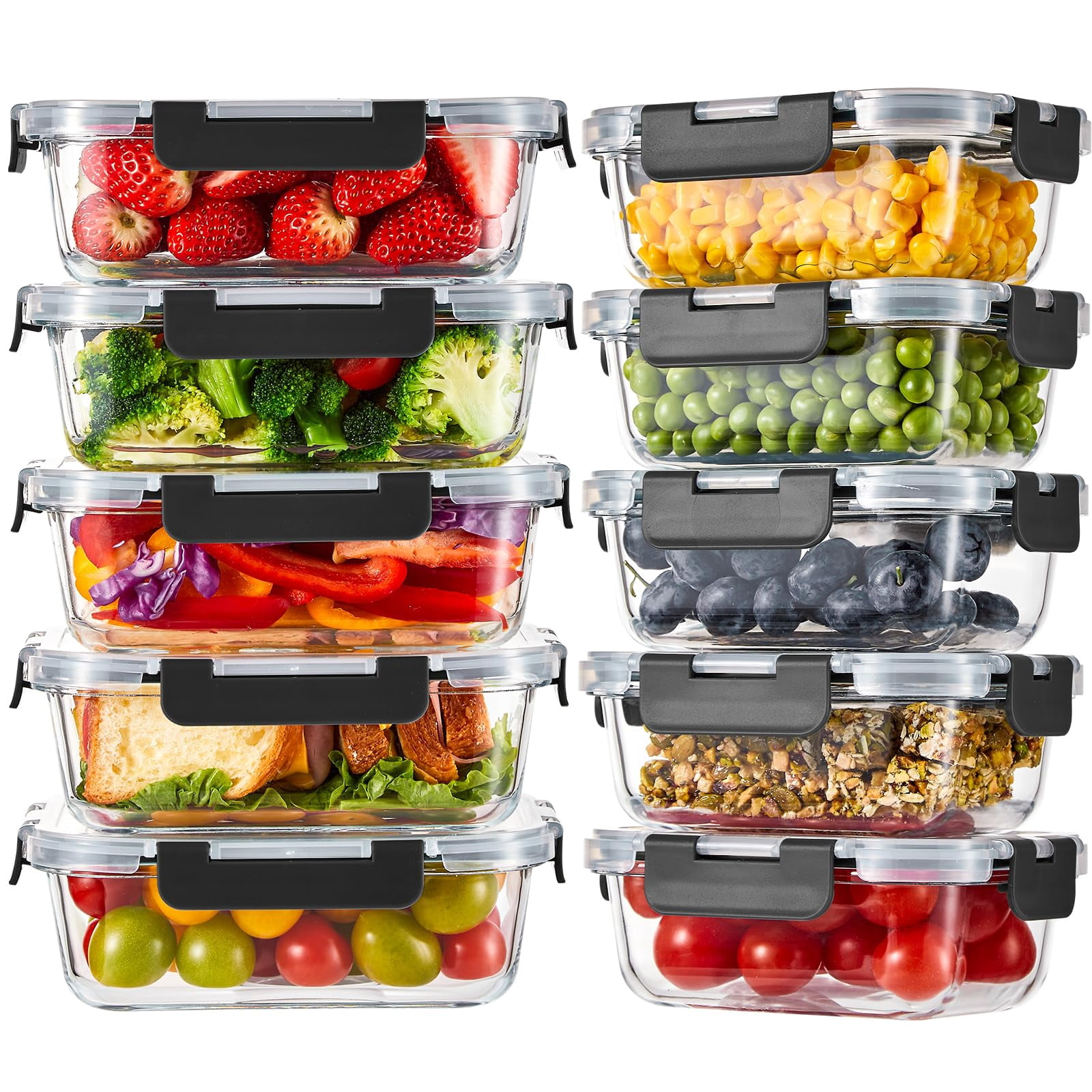 10 Pack-(12.5&35.8oz) Glass Food Storage Containers Meal Prep ...