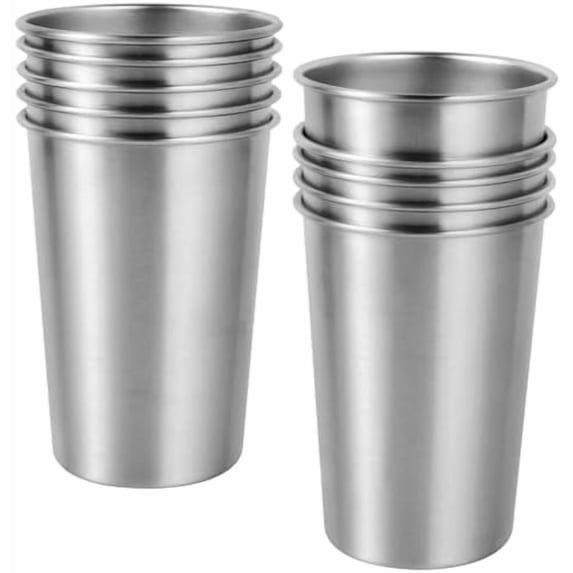 10 Pack 12 Ounce Stainless Steel Pint Cups Shatterproof Cup Tumblers ...