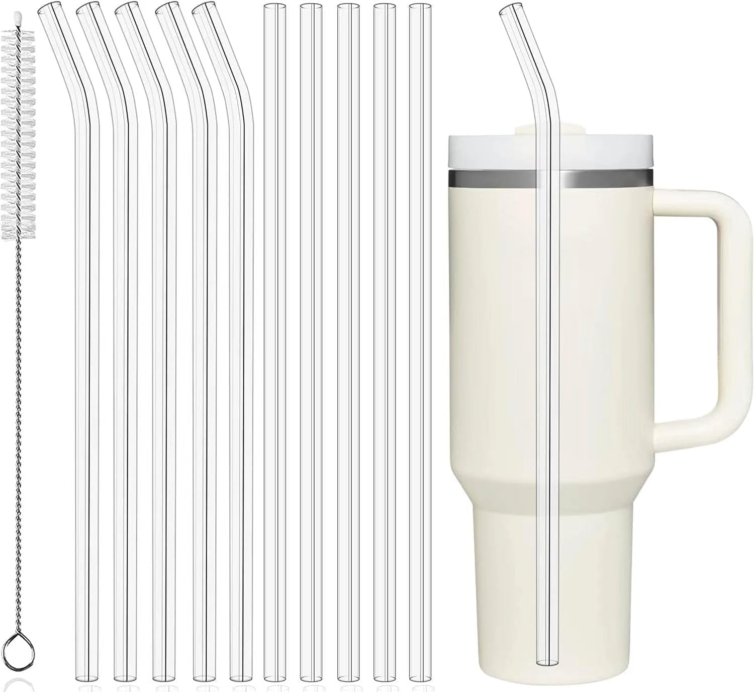 10 Pack 12" Reusable Plastic Straws, Clear Bendable Drinking Straws for ...