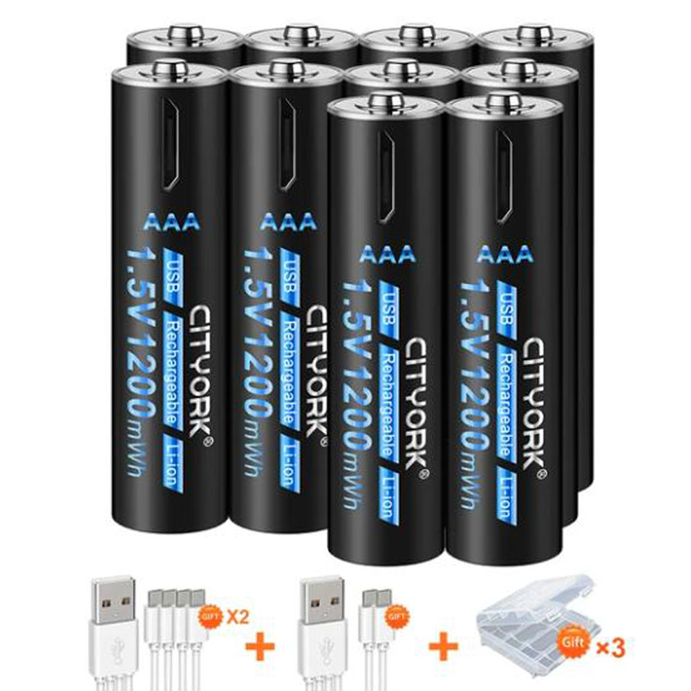 10 Pack 1200mWh 1.5V USB Lithium High Capacity AAA Rechargeable ...