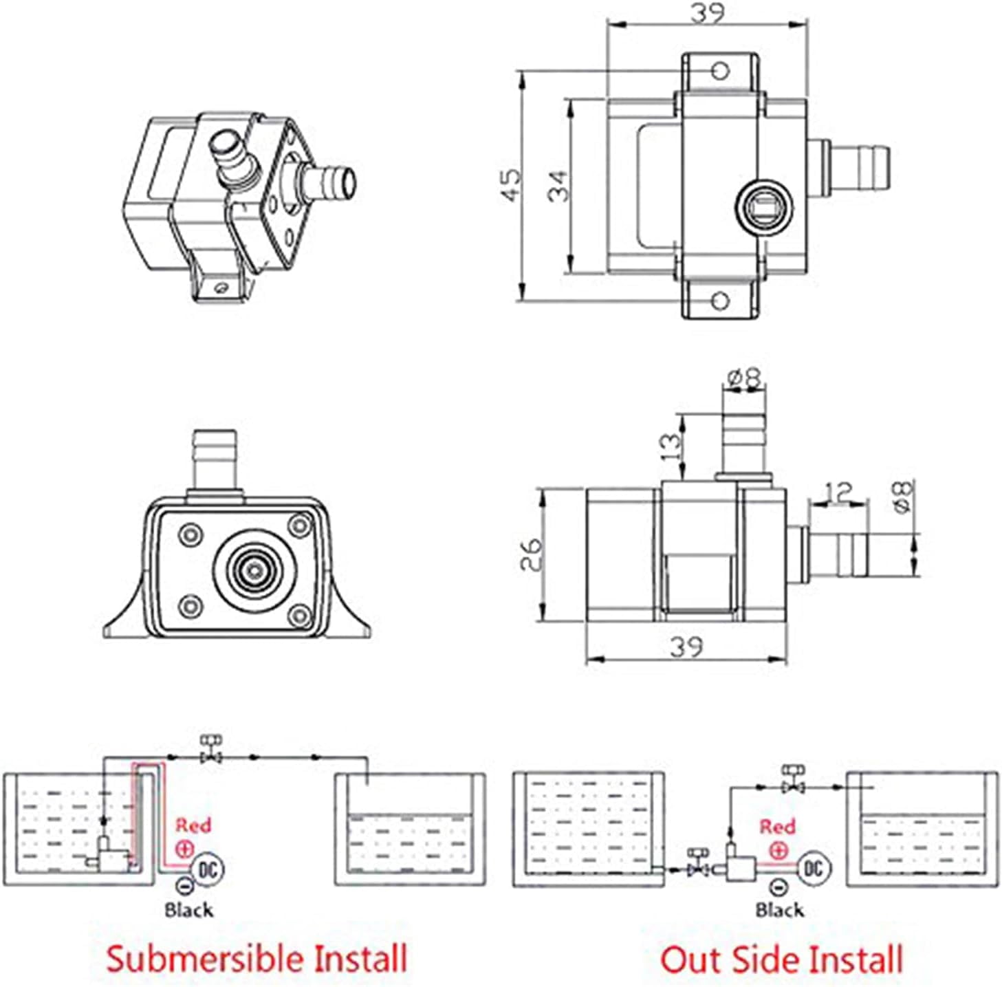 10-Pack 12V Brushless Water Pump 240L/H Lift, 4.2W Ultra-Quiet ...