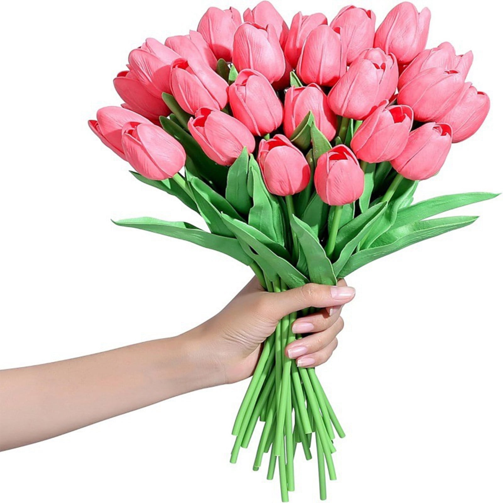 10-Pack 13.39-Inch Real Touch Hot Pink Tulips - Lifelike Artificial ...