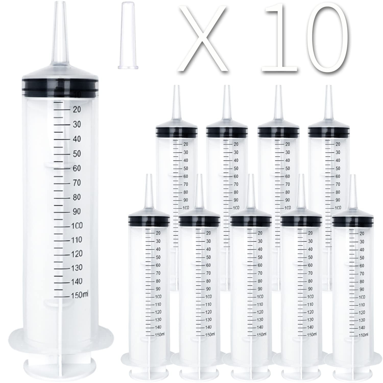 10 Pack 150ml Large Syringes Catheter Tip With Cap Individual Sterile ...