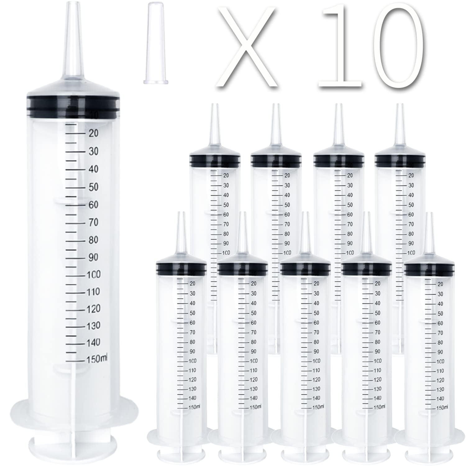 10 Pack 150ml Large Syringes Catheter Tip With Cap Individual Sterile ...