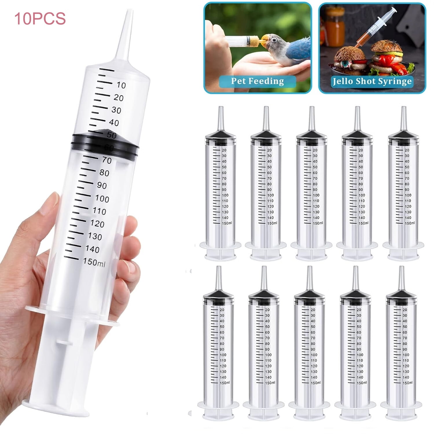 10 Pack 150ml Plastic Syringe Liquid Measuring Syringe Tools for Oral ...