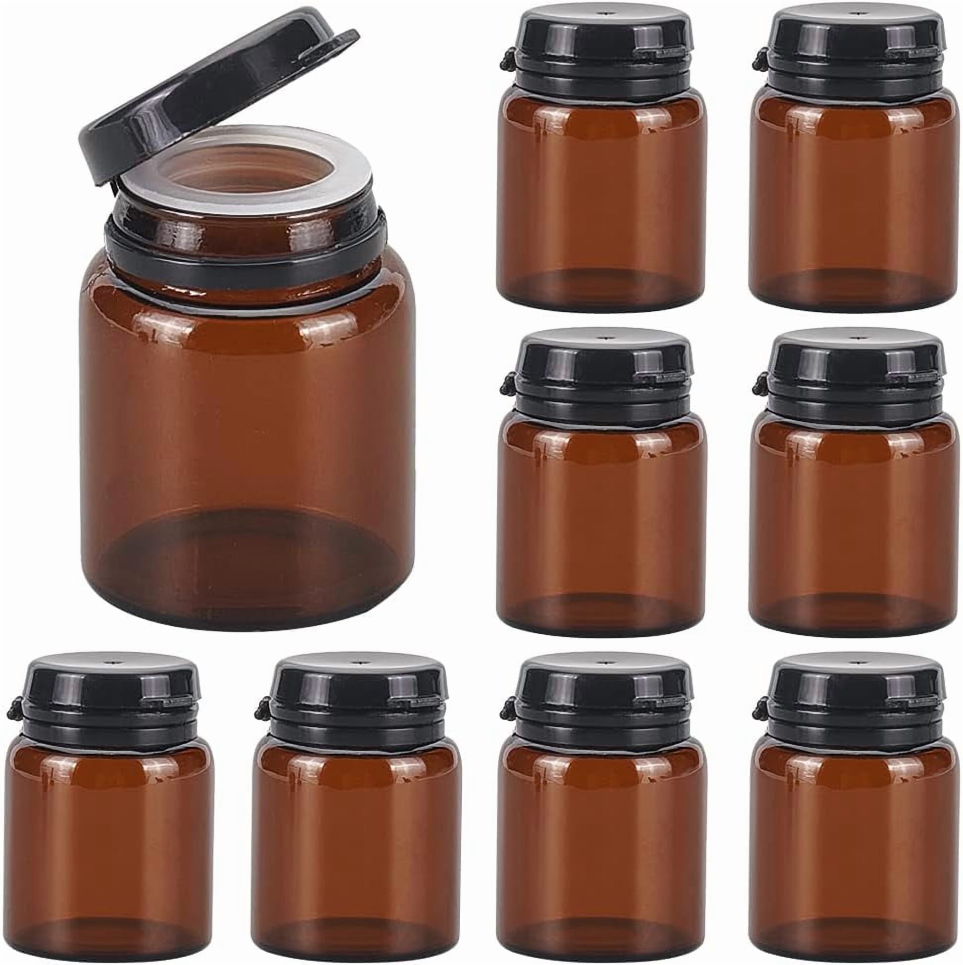 10 Pack 15g Amber Tone Vials Glass Portable Cream Jar Black Flip Top ...