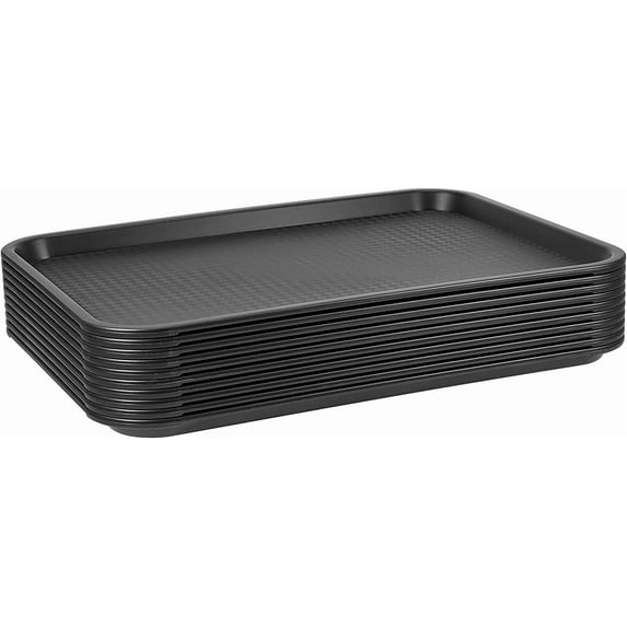 10 Pack 16 x 12 Inch Black Fast Food Serving Tray, Rectangular Plastic ...