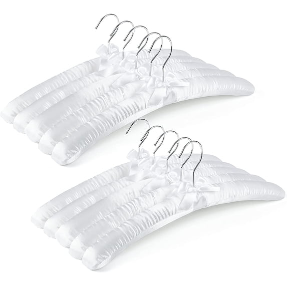 10 Pack 17 Inch Large White Satin Padded Hangers for Women Clothing ...