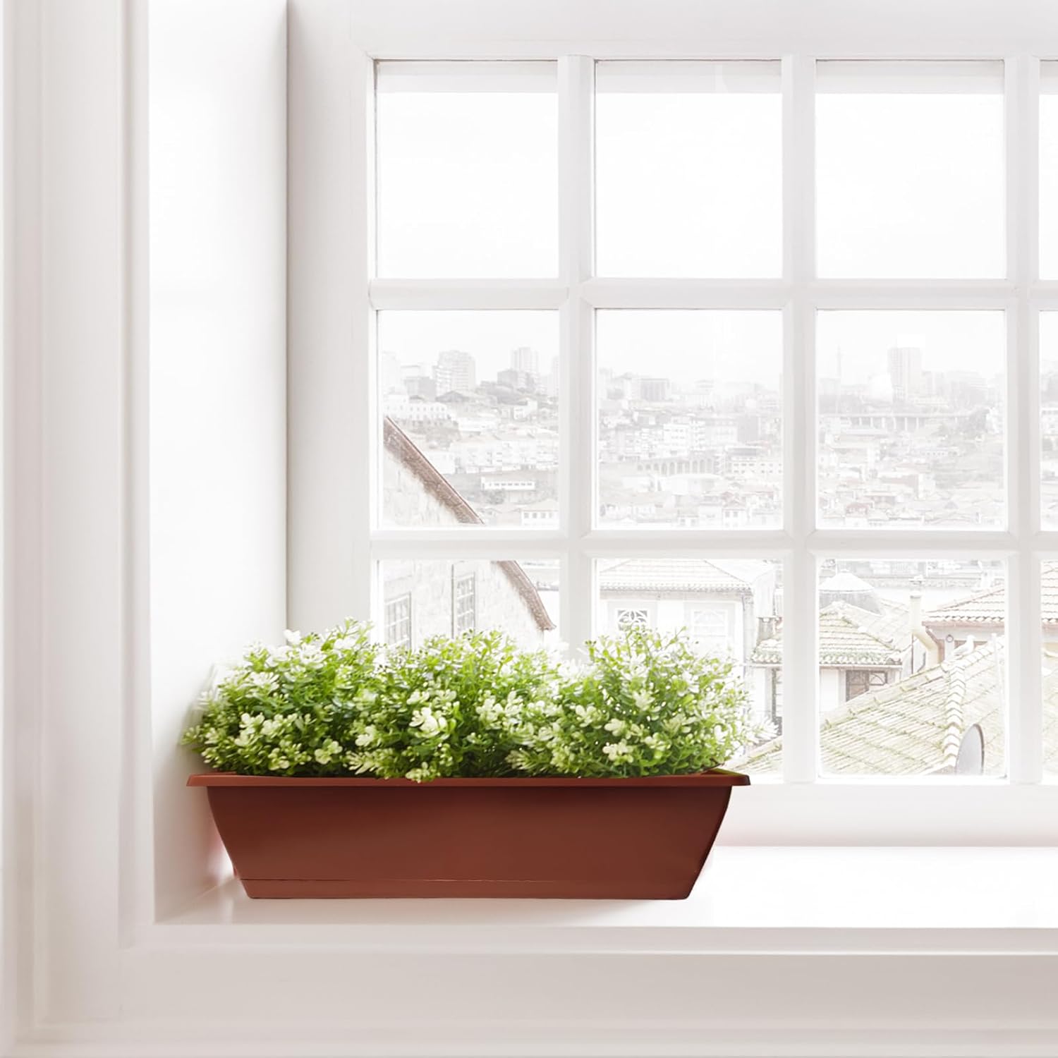 10 Pack 17 Inch Plastic Window Box Planter with Tray for Outdoor Indoor ...